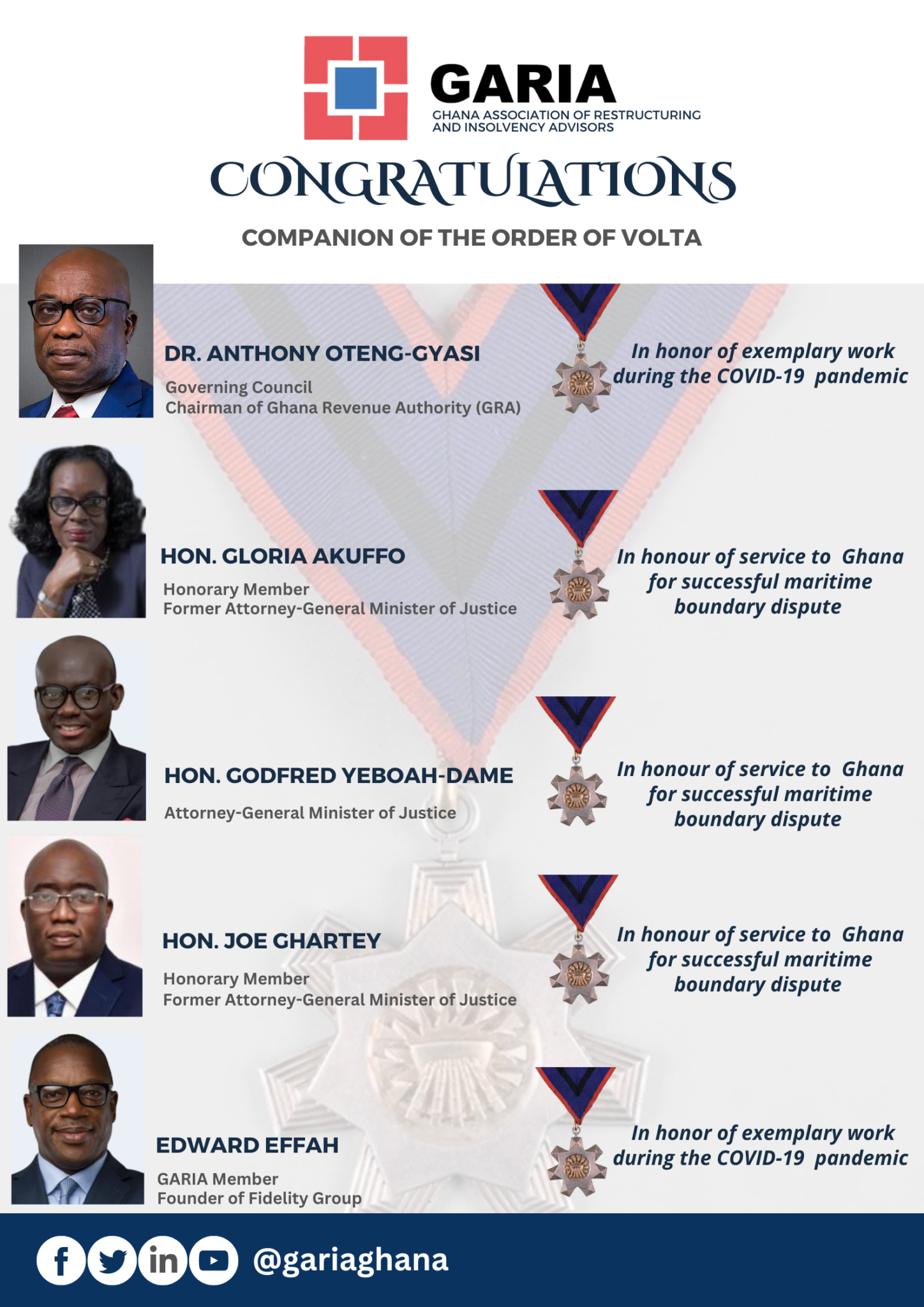 Congratulations to GARIA Reciepient of Companion of the Order of Volta ...